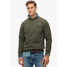 Sweatshirt Superdry "ESSENTIAL LOGO CREW SWEATSHIRT", Herren, Gr. S, grün (dunkelgrau grün), Sweatware, Obermaterial: 70% Baumwolle, 30% Polyester, unifarben, loose fit normal, Rundhals, Rippbündchen, Sweatshirts