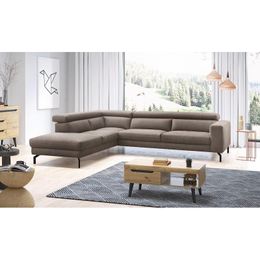 Places of Style Ecksofa »Olanta, modern und bequem, Breite 305cm, Fuß 16cm hoch, L-Form« mit verstellbaren Kopfstützen schlamm