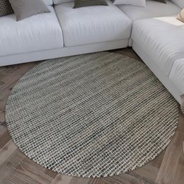 Wecon Home Teppich &raquo;Hamptons FOURTEEN&laquo; rund 10 mm H&ouml;he Fasermix, Kurzflor, Wohnzimmer, Schlafzimmer, elegant, Karo-Muster grau braun Obermaterial:...