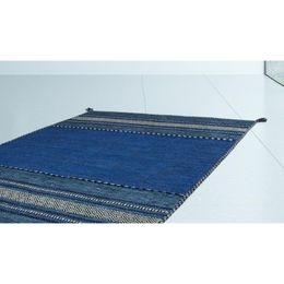 Kayoom Teppich »Alhambra 335« rechteckig 5 mm Höhe Maschinell gewebter Flachflor-Teppich, 100% Baumwolle, Ethno-Design Blau Obermaterial: 100%...