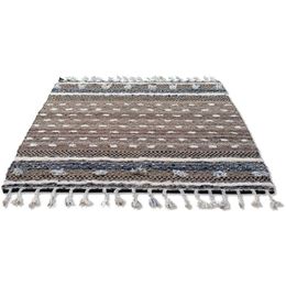 Tom Tailor HOME Wollteppich &raquo;Vintage Funky Nature&laquo; rechteckig 5 mm H&ouml;he reine Wolle, handgewebt, mit Fransen beige Wolle