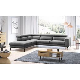 Places of Style Ecksofa »Olanta, modern und bequem, Breite 305cm, Fuß 16cm hoch, L-Form« mit verstellbaren Kopfstützen dunkelgrau