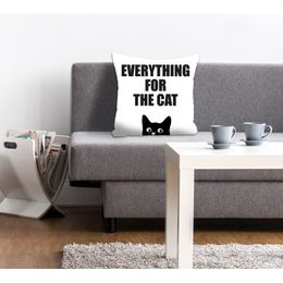 queence Dekokissen &raquo;EVERYTHING FOR THE CAT&laquo; Kissenh&uuml;lle,Everything for the cat,Spruch,Wei&szlig;,Minimalistisch,Lustig schwarz Polyester