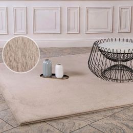 Carpet City Hochflor-Teppich »TOPIA 400« rechteckig 21 mm Höhe Kunstfell-Teppich mit Kaninchenfell-Optik, Haptik, Schlafzimmer taupe Obermaterial:...