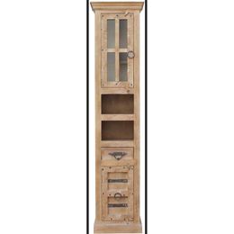 Sit Vitrine &raquo;Daipur mit Glast&uuml;r und 1 Schubkasten. 2 offen F&auml;cher&laquo; geschnitzte Verzierungen, Breite 44/H&ouml;he 188 cm Natur/Antikgrau Natur