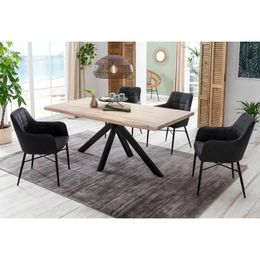 Home Affaire Esstisch »Tristan« Massivholz Wildeiche mit echter Baumkante white wash/schwarz + schwarz