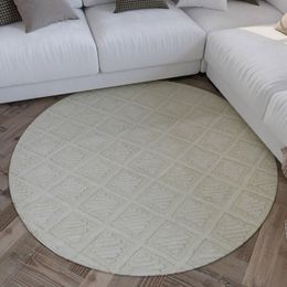 Wecon Home Wollteppich &raquo;Hamptons SEVENTEEN&laquo; rund 10 mm H&ouml;he Schurwolle, Kurzflor, Wohnzimmer, Schlafzimmer, elegant, Rauten Design beige Schurwolle