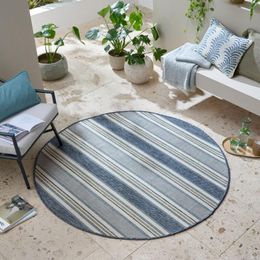 FLAIR RUGS Teppich »Roma Stripe« rund 4 mm Höhe Roma Stripe Indoor Outdoor-Teppichläufer blau Obermaterial: 100% Polypropylen Ø 160 cm 1 Stk.