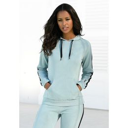BENCH. LOUNGEWEAR Kapuzensweatshirt, mit Seitenstreifen und K&auml;ngurutasche, Loungewear mint-schwarz 32/34 32/34 Sportliches Loungeshirt mit Kapuze