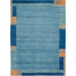 LUXOR living Wollteppich &raquo;India&laquo; rechteckig 20 mm H&ouml;he reine Wolle, handgekn&uuml;pft, mit Bord&uuml;re, auch als L&auml;ufer blau Wolle