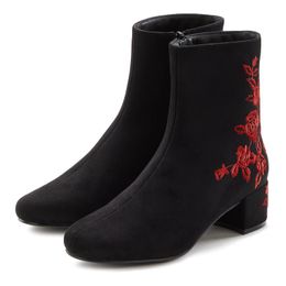 Lascana Stiefelette mit floralem Muster, Stiefel, Boots VEGAN schwarz 36 36 Stiefelette mit floralem Muster aus weichem Velourslederimitat