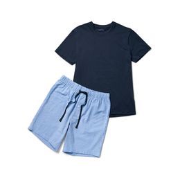 Tchibo - Shorty-Pyjama-Set mit gewebter Hose - Herren - Gr. S - dunkelblau/gestreift