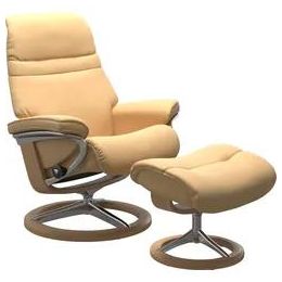 Relaxsessel stressless "Sunrise", gelb, Leder BATICK, Sessel, mit Signature Base, Größe S, Gestell Eiche