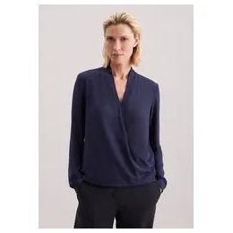 Wickelbluse Seidensticker "Schwarze Rose", Damen, Gr. XS(34), blau (dunkelblau), 100% Polyester, unifarben, regular fit, V-Ausschnitt, Blusen, 1/1 V-Neck Uni