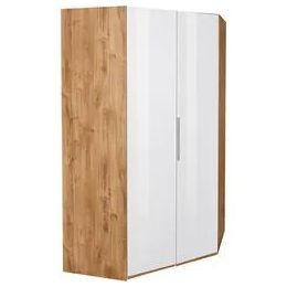 Eckkleiderschrank wimex "Level by fresh to go", braun (plankeneichefarben, weißglas), H:236cm, Schränke, mit Glastüren