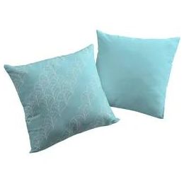 Dekokissen ADAM "Argentinian Criolla", blau (türkis, geblümt), B:50cm L:50cm, Baumwolle, Dekokissen_Sitzkissen_Kissenhüllen, mit Palmenmuster, Wendekissenhülle ohne Füllung, 1 Stück