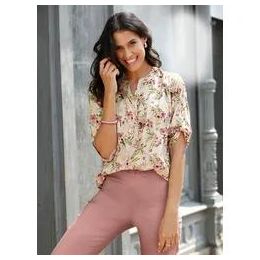 Schlupfbluse Inspirationen, Damen, Gr. 46, beige (ecru, bedruckt), 100% Viskose, geblümt, gemustert, mehrfarbig, Rundhals, Blusen