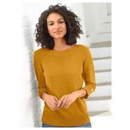 3/4 Arm-Pullover Casual Looks "Pullover", Damen, Gr. 52, gelb (maisgelb), 50% Baumwolle, 50% Polyacryl, meliert, unifarben, figurumspielend, Pullover