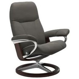 Relaxsessel stressless "Consul", grau (metal grau paloma), B:82cm H:102cm T:72cm, Leder BATICK: BATICK ist ein leicht korrigiertes, durchgefärbtes und genarbtes Möbelleder, bei dem die meisten Unebenheiten und Spuren in der Regel entfernt wurden.;Leder PALOMA: PALOMA ist ein durchgefärbtes Semianilin-Möbelleder mit natürlicher Narbung.;ROHLEDER Stoff Q2 FARON: Ein fester zuverlässiger Bouclé mit e