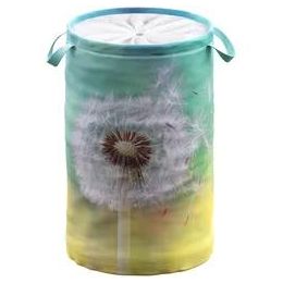 Wäschekorb Sanilo "Pusteblume", blau (türkis), H:55cm Ø:37cm, Polyester, Wäschesammler, 60 Liter, faltbar, mit Sichtschutz
