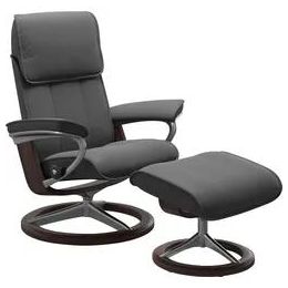 Relaxsessel stressless "Admiral", grau (grau batick), B:93cm H:103cm T:79cm, Leder BATICK: BATICK ist ein leicht korrigiertes, durchgefärbtes und genarbtes Möbelleder, bei dem die meisten Unebenheiten und Spuren in der Regel entfernt wurden., Sessel, mit Signature Base, Größe M & L, Gestell Wenge