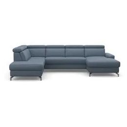 Sit & More Wohnlandschaft SIT & MORE "Scarlett U-Form", blau (hellblau), B:333cm T:226cm, Sofas, inklusive Kopfteilverstellung, wahlweise mit Bettfunktion, Bettkasten