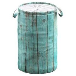 Wäschekorb Sanilo "Lumber", blau (türkis), H:55cm Ø:37cm, Polyester, Wäschesammler