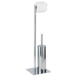 WC-Garnitur Wenko "Recco", grau (chromfarben), B:20cm H:71,5cm, Stahl, Reinigungsb&uuml;rsten