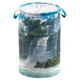 Wäschekorb Sanilo "Wasserfall", blau (blau, grün), H:55cm Ø:37cm, Polyester, Wäschesammler