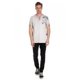 T-Shirt Rusty Neal, Herren, Gr. XL, grau, 100% Baumwolle, bedruckt, meliert, Rundhals, Shirts, mit modischer Knopfleiste