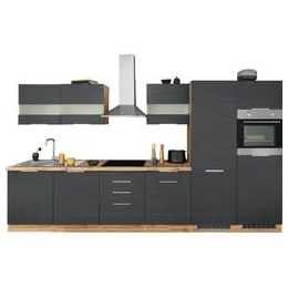 Küchenzeile KOCHSTATION "KS-Luhe", grau (küche: grau, front: weiß matt, korpus: wotaneichefarben, arbeitsplatte: wotaneichefarben), B:360cm T:60cm, Komplettküchen-Sets, Küchenzeile, 360 cm breit, wahlweise mit oder ohne E-Geräten, gefräste MDF-Fronten