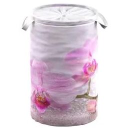 Wäschekorb Sanilo "Blooming", rosa (rosa, pink), H:55cm Ø:37cm, Polyester, Wäschesammler