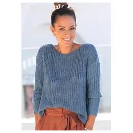 Rundhalspullover Lascana, Damen, Gr. 32/34, blau, Grobstrick, Obermaterial: 100% Polyacryl, unifarben, Modisch, figurumspielend hüftlang, Pullover Grobstrickpullover, aus weichem Grobstrick, lockerer Strickpullover, Damenpullover, Topseller