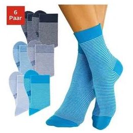 H.I.S. Socken H.I.S, Damen, Gr. 35-38, blau (marine, ecru, dunkeljeans, ecru, hellblau, ecru, jeans, ecru, türkis, ecru, babyblau, ecru), Baumwollmischung, Polyamid, Baumwolle, Elasthan, geringelt, meliert, elastisch, Socken, mit druckfreiem Bündchen