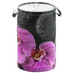 Wäschekorb Sanilo "Madeira", lila (schwarz, violett), H:55cm Ø:37cm, Polyester, Wäschesammler