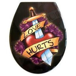 WC-Sitz ADOB "Love Hurts", bunt (schwarz, bunt), B:37cm H:5cm L:44cm, Duroplast, Edelstahl, WC-Sitze, Absenkautomatik, zur Reinigung abnehmbar