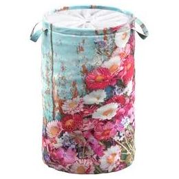 Wäschekorb Sanilo "Spring", blau (türkis, rosa), H:55cm Ø:37cm, Polyester, Wäschesammler