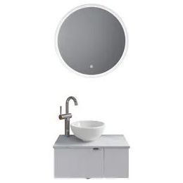 Badmöbel-Set SAPHIR "Serie 6915", weiß (schneeweiß glanz, marmor weiß), B:70cm H:200cm T:35cm, Kastenmöbel-Sets, Gäste-Bad, 70 cm breit, mit LED-Spiegel, offenem Fach und 2 Türen