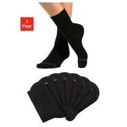 H.I.S. Basicsocken H.I.S, Damen, Gr. 43-46, schwarz (7x schwarz), Baumwollmischung, unifarben, elastisch, Socken, mit eingestrickter farbiger Spitzennaht