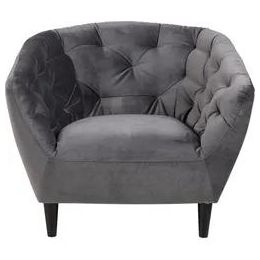 Loungesessel Actona GROUP "Ria Armlehnstuhl, Polstersessel, Einzelsofa, Relaxsessel", grau (dunkelgrau), B:97cm H:78cm T:84cm, 100% Polyester, Sessel, 1-Sitzer, Samtstoff, Massivholz-Beine, Taschenfederkern, Tufting