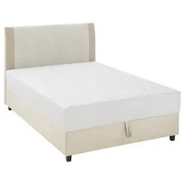 Boxbett "Borgholm", beige, B:91cm L:212cm, ATLANTIC HOME COLLECTION, Komplettbetten, mit Taschen-Federkernmatratze, Bettkasten und Absetzung im Kopteil