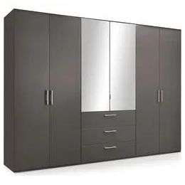Drehtürenschrank "Henderson", grau (graphit), B:301cm H:223cm T:60cm, Holzwerkstoff, SET ONE BY Musterring, Schränke, mit Spiegel und 3 Schubladen, inkl. Fachböden und Kleiderstangen