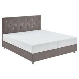 Boxbett "CELIA im hochwertiger Samtoptik", grau (taupe), B:162cm L:209cm, ATLANTIC HOME COLLECTION, Komplettbetten, mit Taschen-Federkernmatratze, Bettkasten und Strass-Steinen