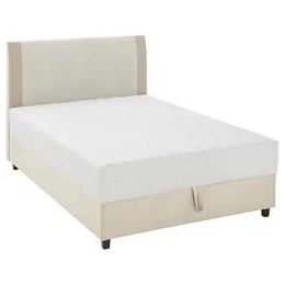 Boxbett "Borgholm", beige, B:141cm L:212cm, ATLANTIC HOME COLLECTION, Komplettbetten, mit Taschen-Federkernmatratze, Bettkasten und Absetzung im Kopteil