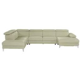 Wohnlandschaft Calia italia "Nove, mit erstklassigem Sitzkomfort, Kopfteilverstellung", blau (ice), B:362cm H:80cm T:236cm, Sofas, U-Form, hochwertiger Lederbezug