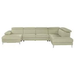Wohnlandschaft Calia italia "Nove, mit erstklassigem Sitzkomfort, Kopfteilverstellung", blau (ice), B:362cm H:80cm T:236cm, Sofas, U-Form, hochwertiger Lederbezug
