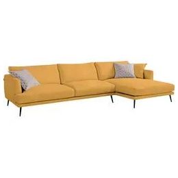 Ecksofa Egoitaliano "Sophia, Designsofa mit extrakomfortablem Sitzkomfort", gelb, B:274cm H:77cm T:154cm, Leder »BULL« (echtes Rindsleder). Geschliffenes, pigmentiertes und behandeltes Rindsleder mit einer Dicke von 1, 3-1, 5 mm. Dieses Leder zeigt eine ziemlich weiche Hand mit einem halb undurchsichtigen Aussehen. Es handelt sich um ein geschütztes Leder. Eine leichte Deckschicht schützt sie vor 