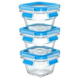 Frischhaltedose Emsa "N10507 Clip & Close Glas", blau, B:10,6cm H:6,9cm, Lebensmittelaufbewahrungsbehälter, 3 x 0,18L, gefrierfest, backofenfest, mikrowellenfest, 100% dicht