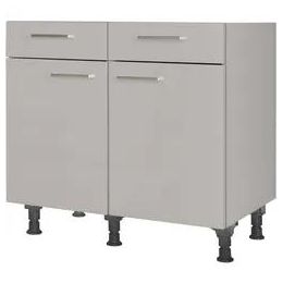 Unterschrank Nobilia ""Touch", vormontiert, Breite 90 cm, Soft-Close-Funktion", grau (front: lacklaminat steingrau supermatt, korpus: steingrau), B:90cm H:87cm T:58,3cm, Schränke, bei den Schubkästen, inkl. höhenverstellbare Sockelfüße