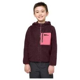 Fleecejacke Jack Wolfskin "ICE CURL HOOD JACKET K", Kinder, Gr. 164, lila (beere), Fleece, Obermaterial: 100% Polyester, unifarben, Sportlich, hoch geschlossener Ausschnitt, eingesetzt eingefasste Kante, Jacken, Wärmend, winddicht, Übergangsjacke